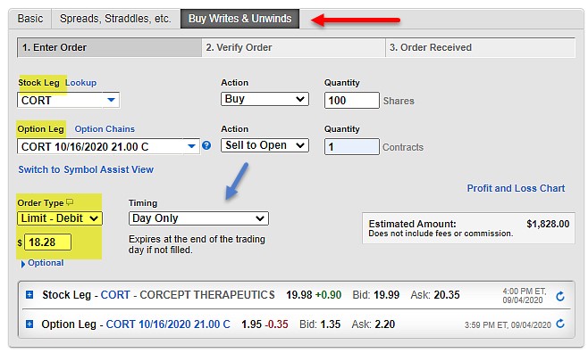 How to Execute a Covered Call Trade with a Buy/Write Combination Form ...